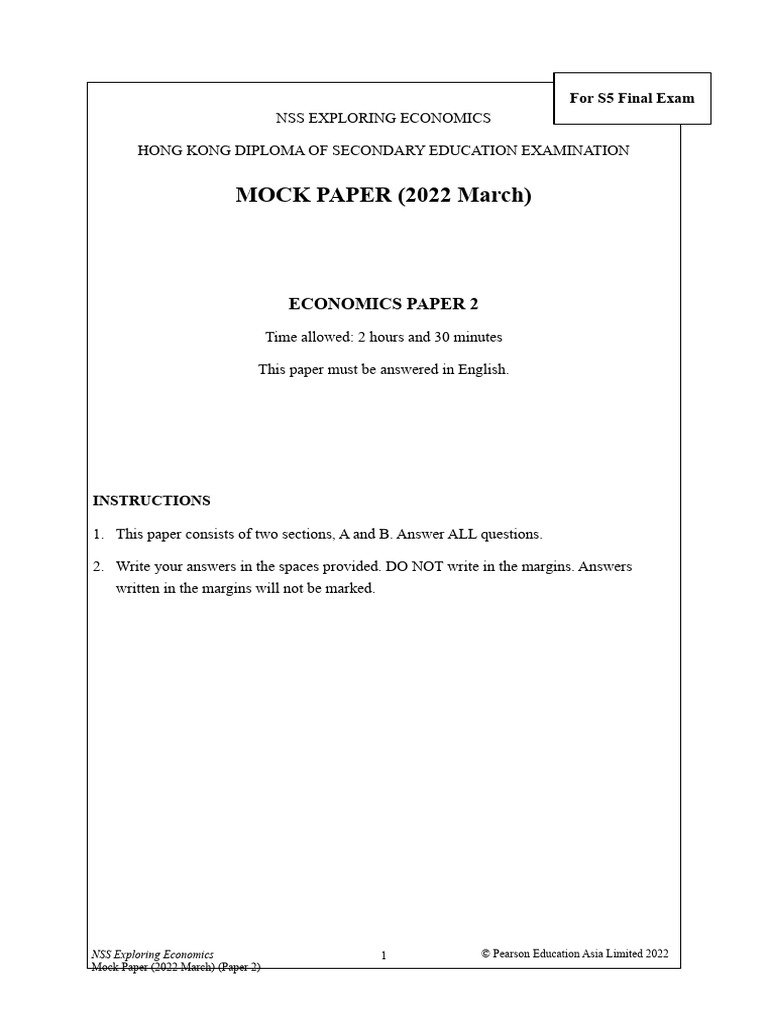 2022-Mar Mock Paper 2 Eng S5 | PDF | Money Supply | Economics