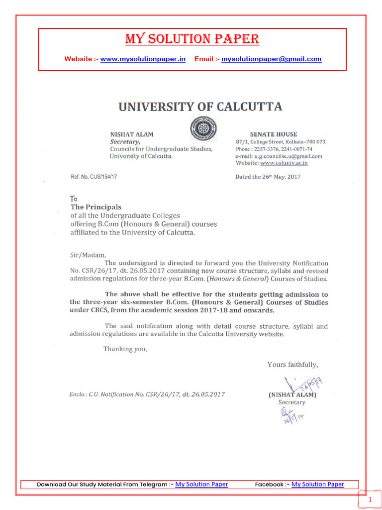 Cu Bcom (General) 4th Semester Syllabus by My Solution Paper-Min | PDF ...