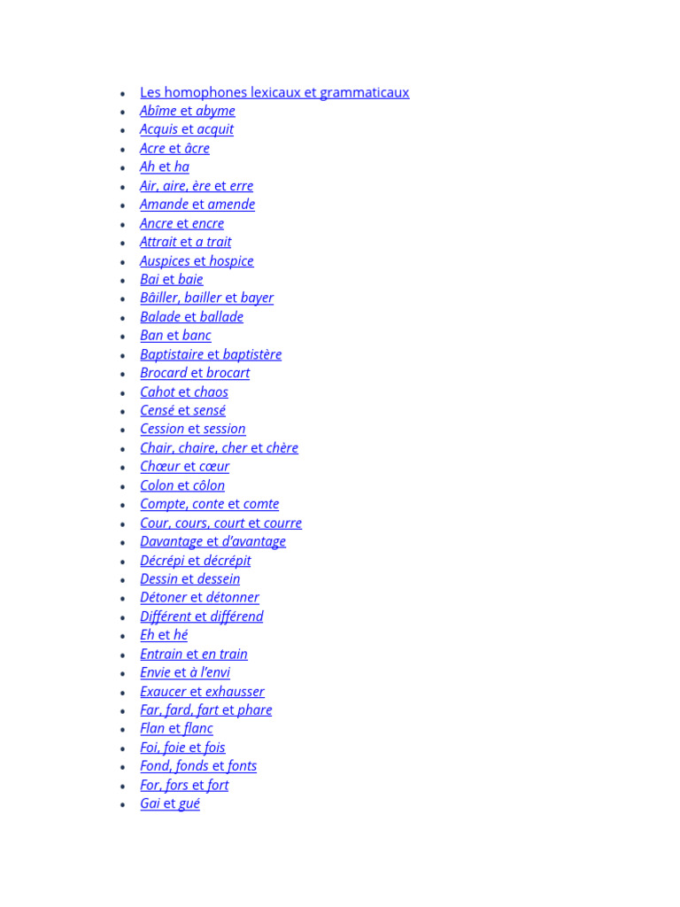 Liste des homophones lexicaux | PDF