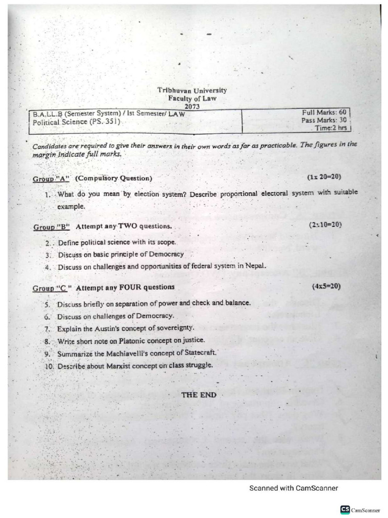 Political Science Past Question | PDF