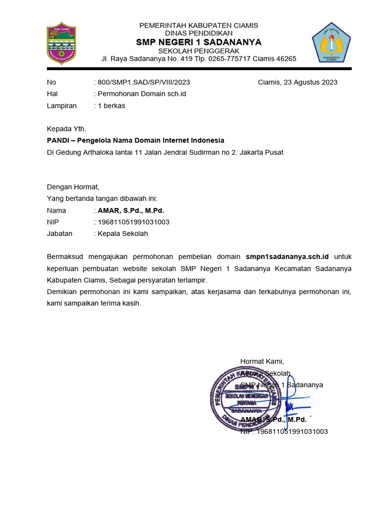 Contoh_Surat_Permohonan_Domain_sch_id | PDF Contoh_Surat_Permohonan_Domain_sch_id | PDF