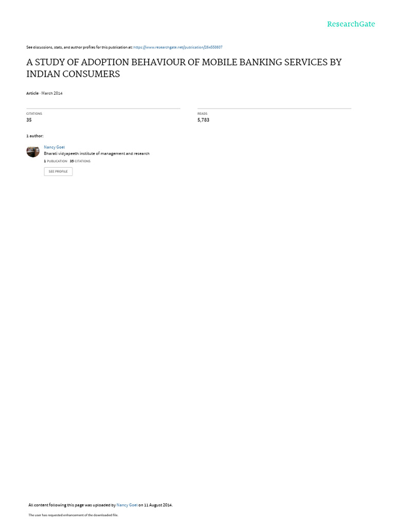 2014 - A Study of Adoption Behaviour of Mobile Banking Services | PDF ...