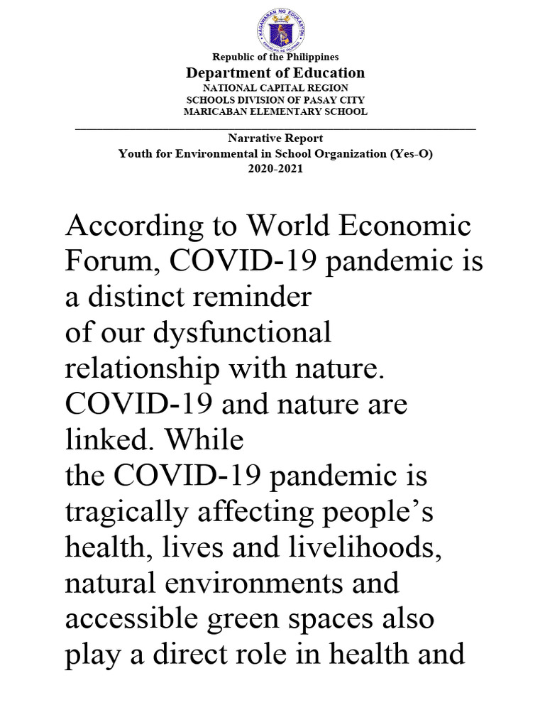 YES-O Accomplishment Report 2020-2021 | PDF | Waste | Natural Environment