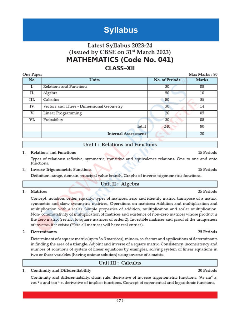 CBSE Class 12 Math Syllabus | PDF | Matrix (Mathematics) | Line (Geometry)