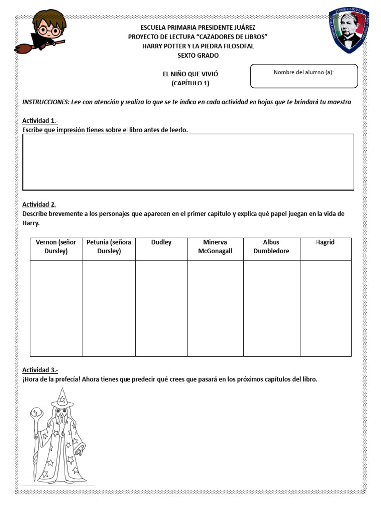 Actividades Libro Harry Potter y La Piedra Filosofal | PDF | Harry ...