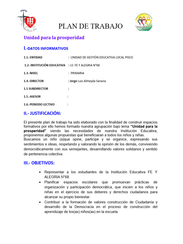 Modelo de PLAN DE TRABAJO MUNICIPIO | PDF