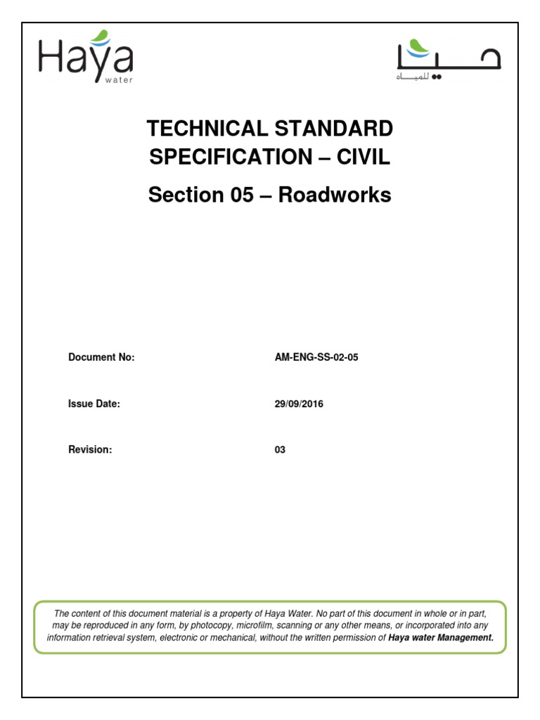 TSS Civil Section 05 Roadworks R3 | PDF | Specification (Technical ... TSS Civil Section 05 Roadworks R3 | PDF | Specification (Technical ...