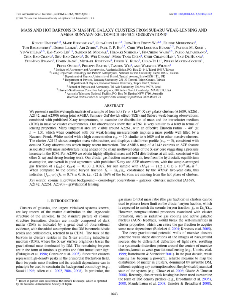 Umetsu 2009 ApJ 694 1643 | PDF | Astrophysics | Physics