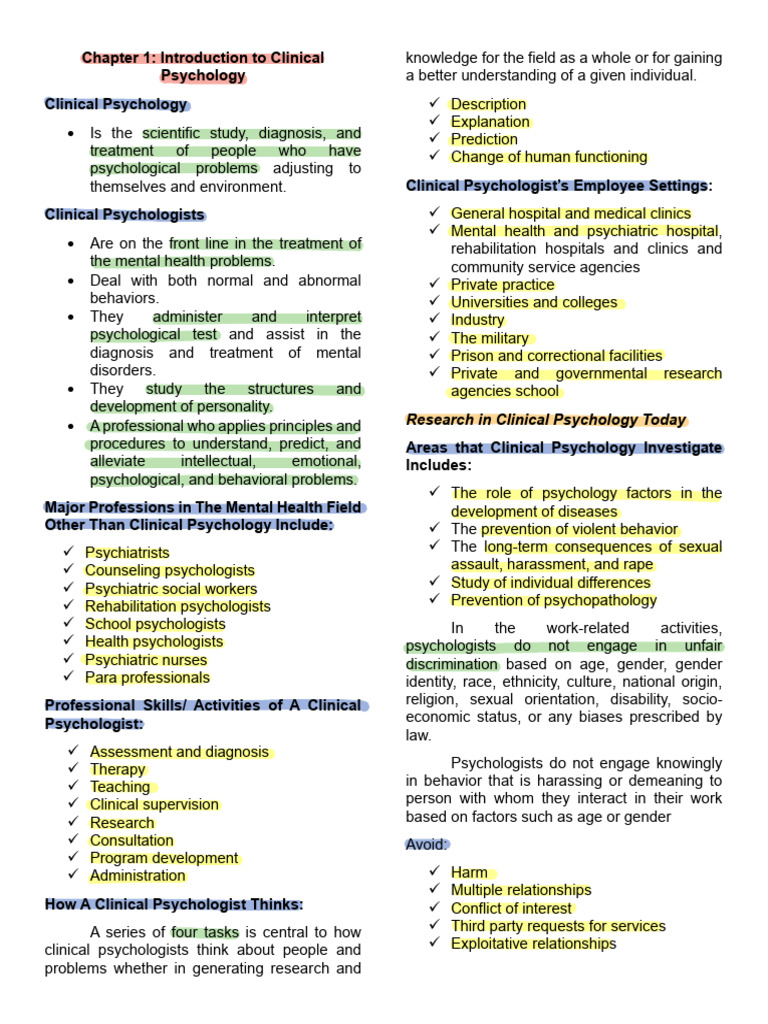 Clinical Psy 1 5 | PDF | Psychotherapy | Clinical Psychology