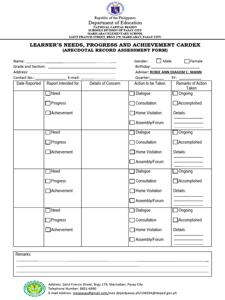 Anecdotal-Record ASSESMENT FORM | PDF