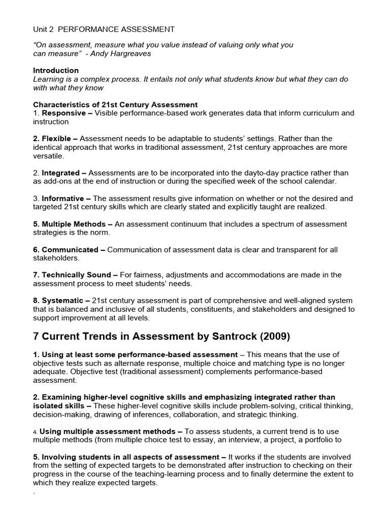 Unit 2 PERFORMANCE ASSESSMENT | PDF | Educational Assessment | Rubric ...