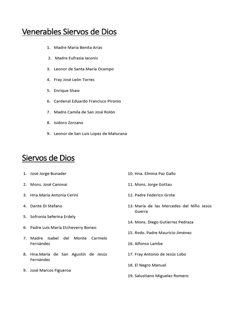 Venerables y Siervos de Dios en la Fe | PDF