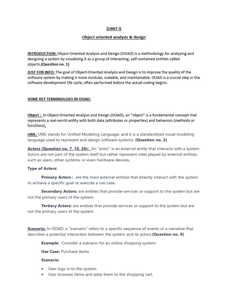 Ooad 1st Unit Complete Notes Pdf Object Oriented Programming Class Computer Programming
