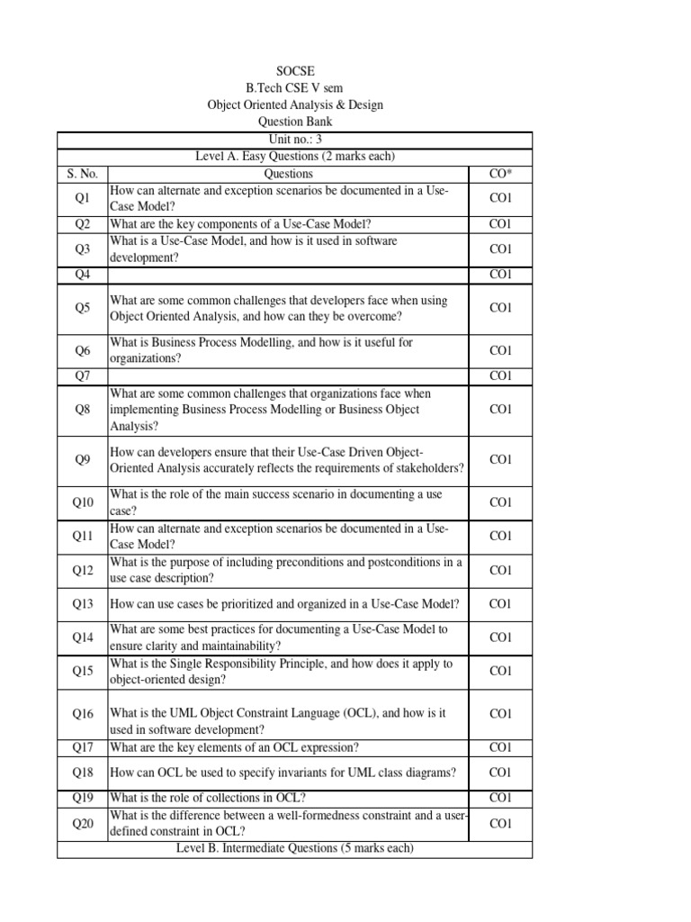 QB Unit-3 | PDF | Use Case | Object Oriented Programming