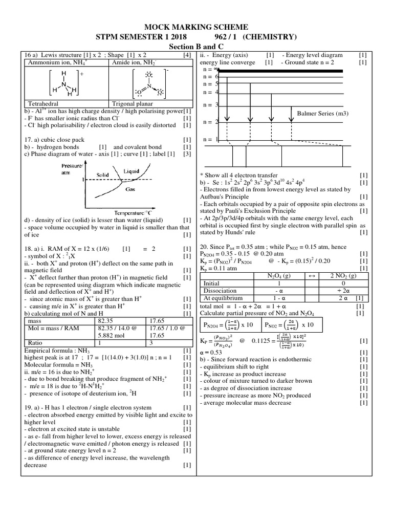 STPM 2018 Chemistry Sem 1 Marking Scheme | PDF | Energy Level | Electron