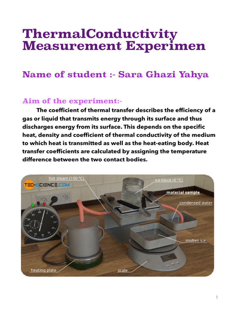 Thermalconductivity Measurement Experimen: Name of Student:-Sara Ghazi Yahya | PDF | Thermal ...
