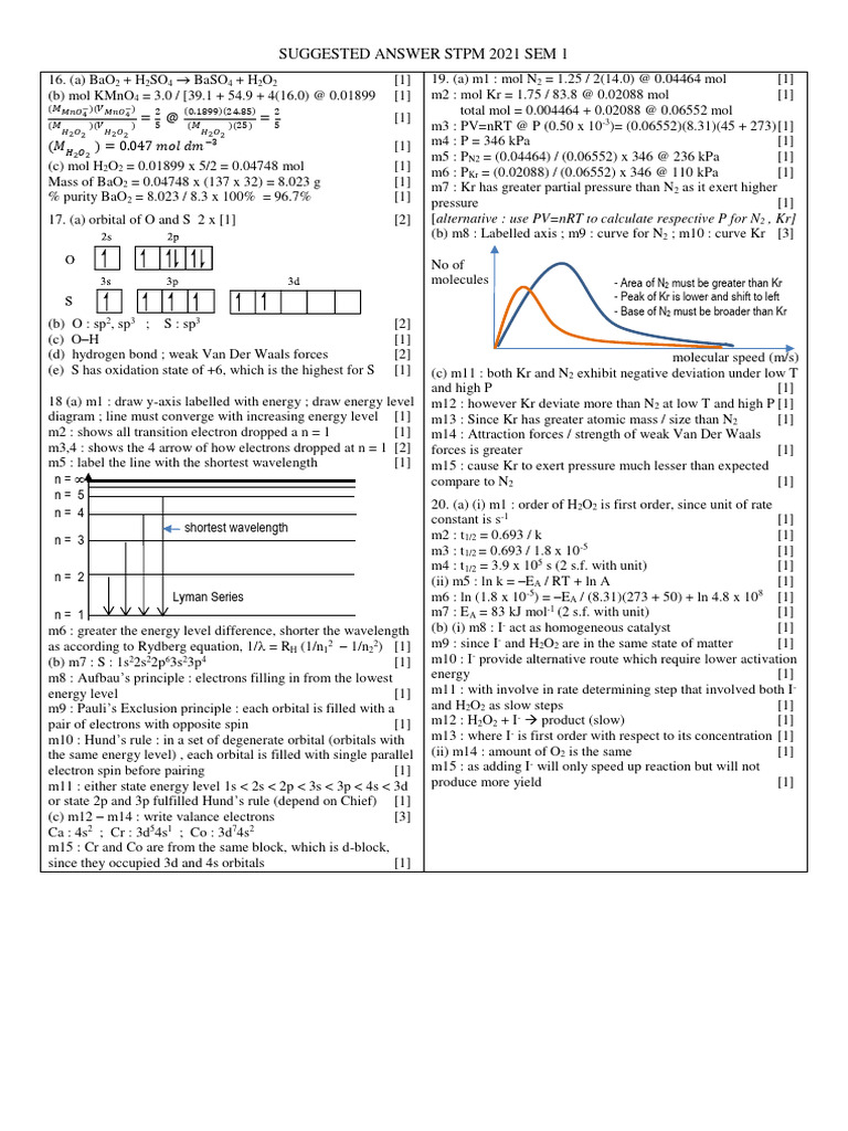 STPM 2021 Chemistry Sem 1 Answers | PDF | Energy Level | Molecules