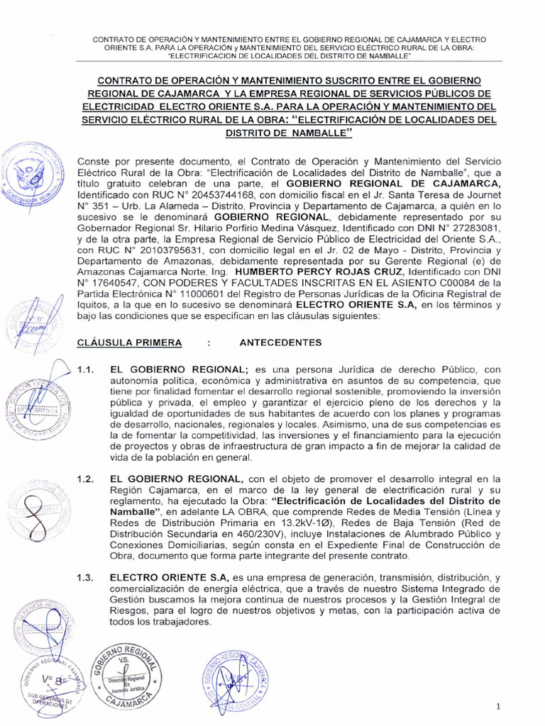 Contrato Operación y Mantenimiento Suscrito Entre GRC y Empresa Regional de Servicios Públicos ...