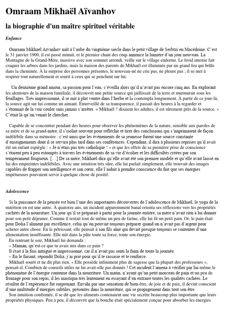 Biographie d'Omraam Mikhaël Aïvanhov | PDF | Dieu | Amour