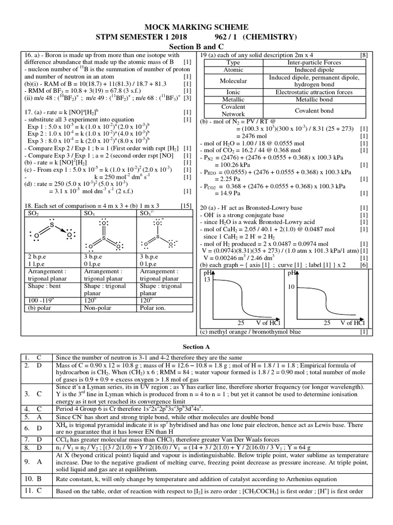STPM Chemistry Sem 1 Mock Scheme 2018 | PDF | Chemical Bond | Chemical ...