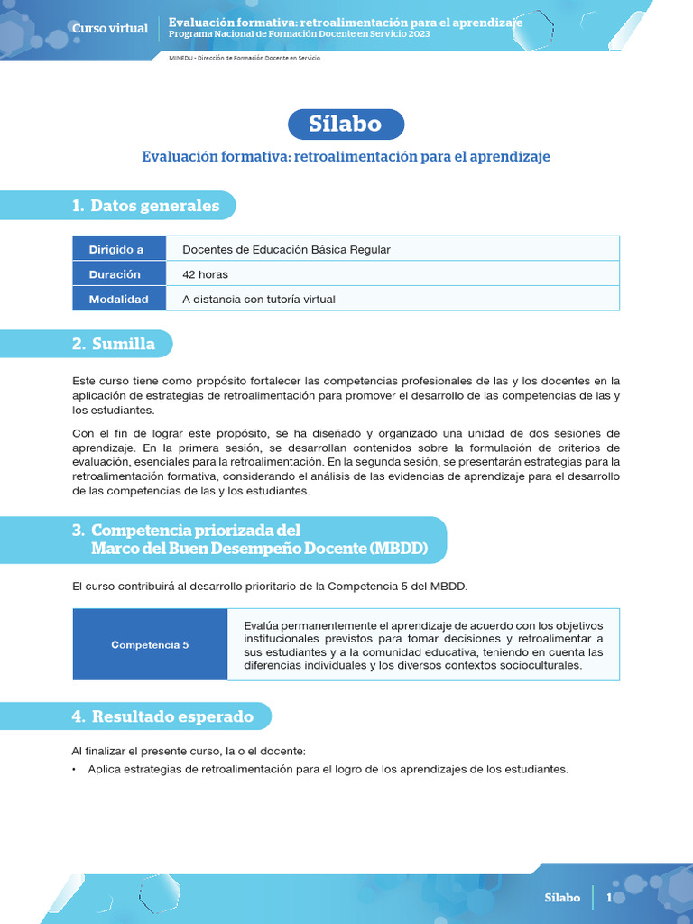 01 - CV5 - Sílabo | PDF | Evaluación | Enseñando
