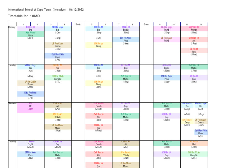 Y10MR 2023 Term 1 Timetable | PDF