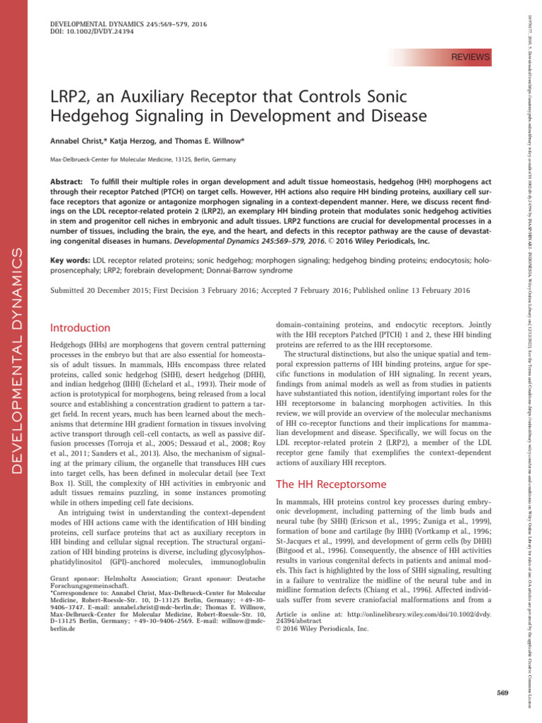 Developmental Dynamics - 2016 - Christ - LRP2 An Auxiliary Receptor ...