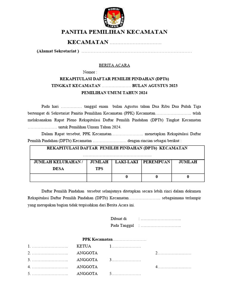 Contoh Ba DPTB PPK Dan Pps | PDF | Politik | Olahraga & Rekreasi