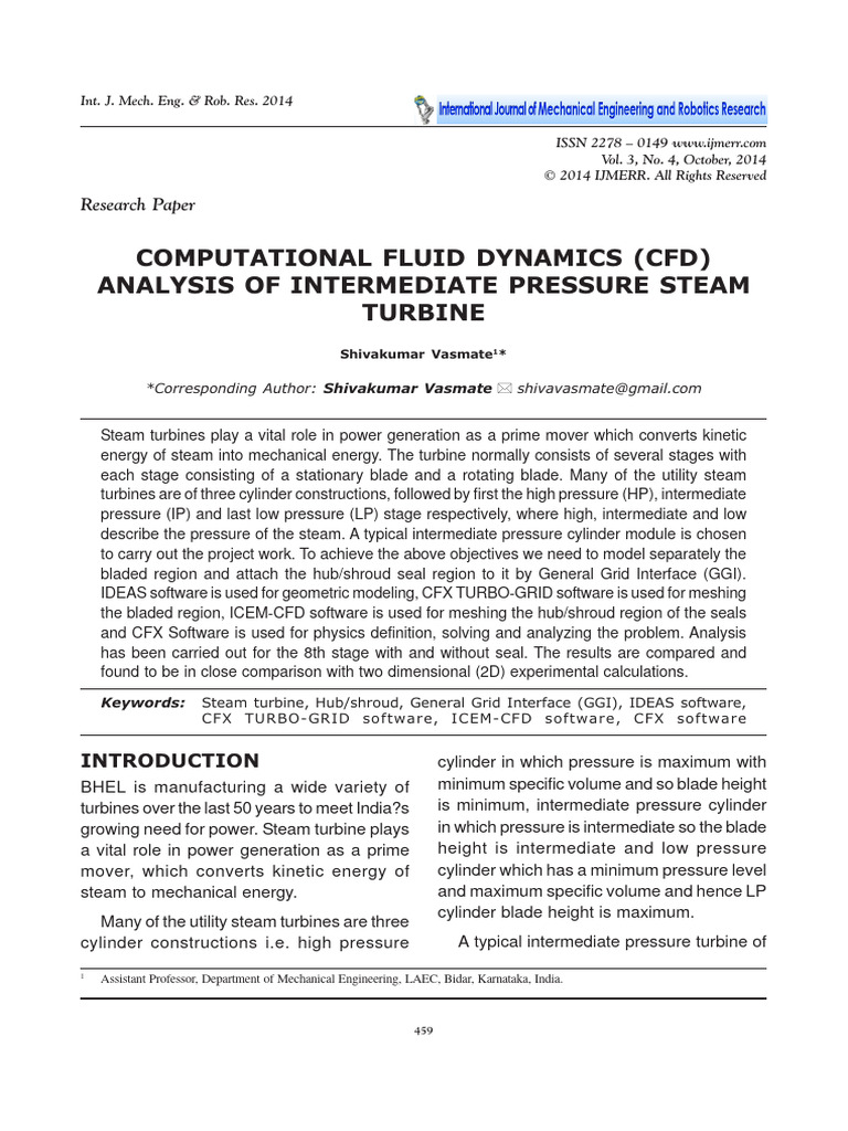 Computational Fluid Dynamics (CFD) Analysis of Intermediate Pressure Steam Turbine | PDF ...