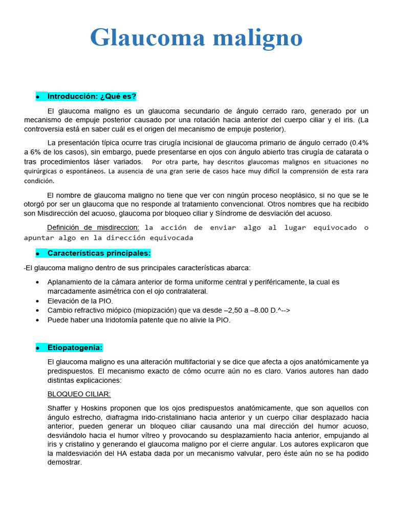 Glaucoma Maligno | Descargar gratis PDF | Glaucoma | Ojo humano