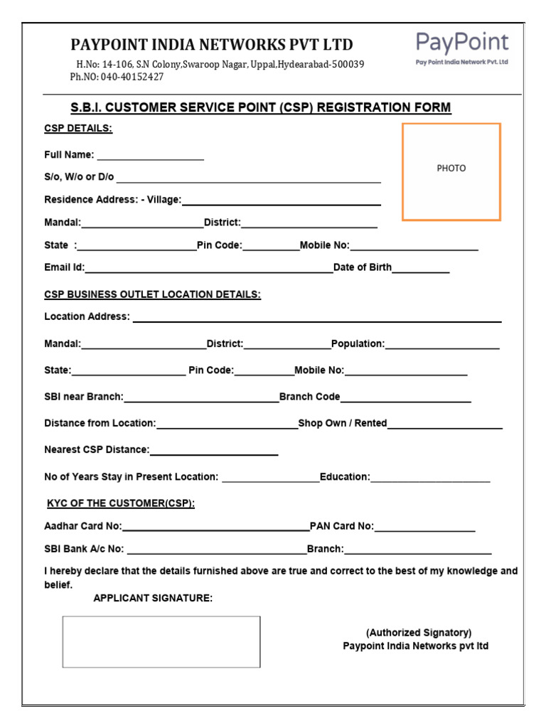 Application Form For New SBI CSP | PDF