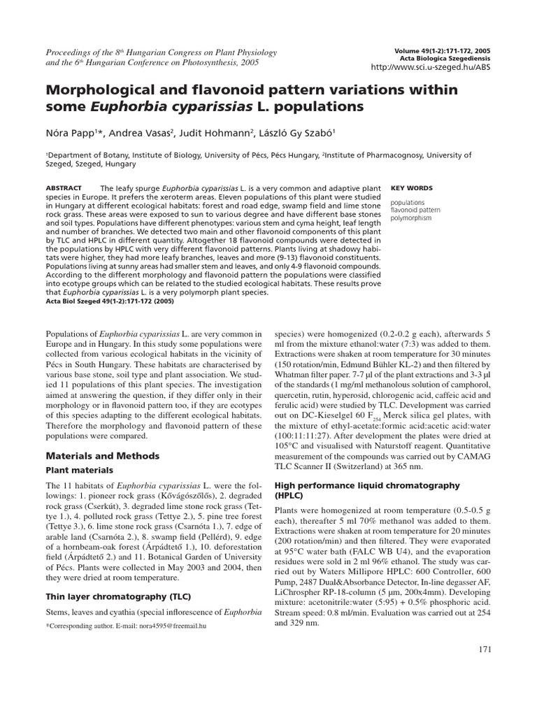 Morphological and Flavonoid Pattern Variations | PDF | Thin Layer Chromatography | Chemistry