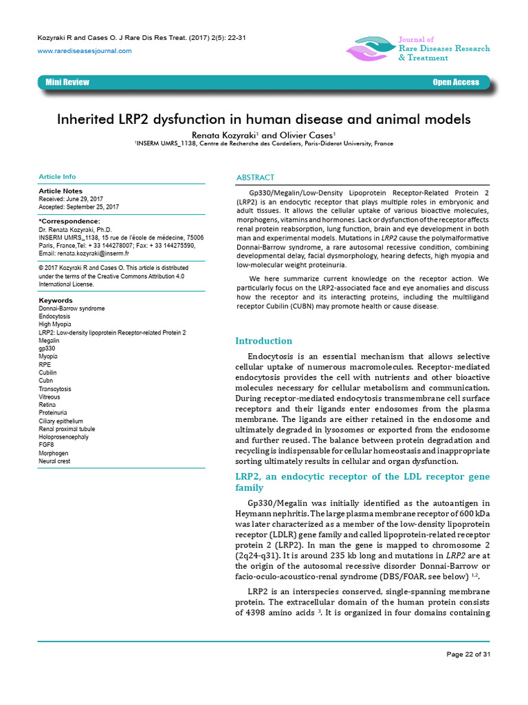 Inherited lrp2 Dysfunction in Human Disease and Animal Models | PDF ...