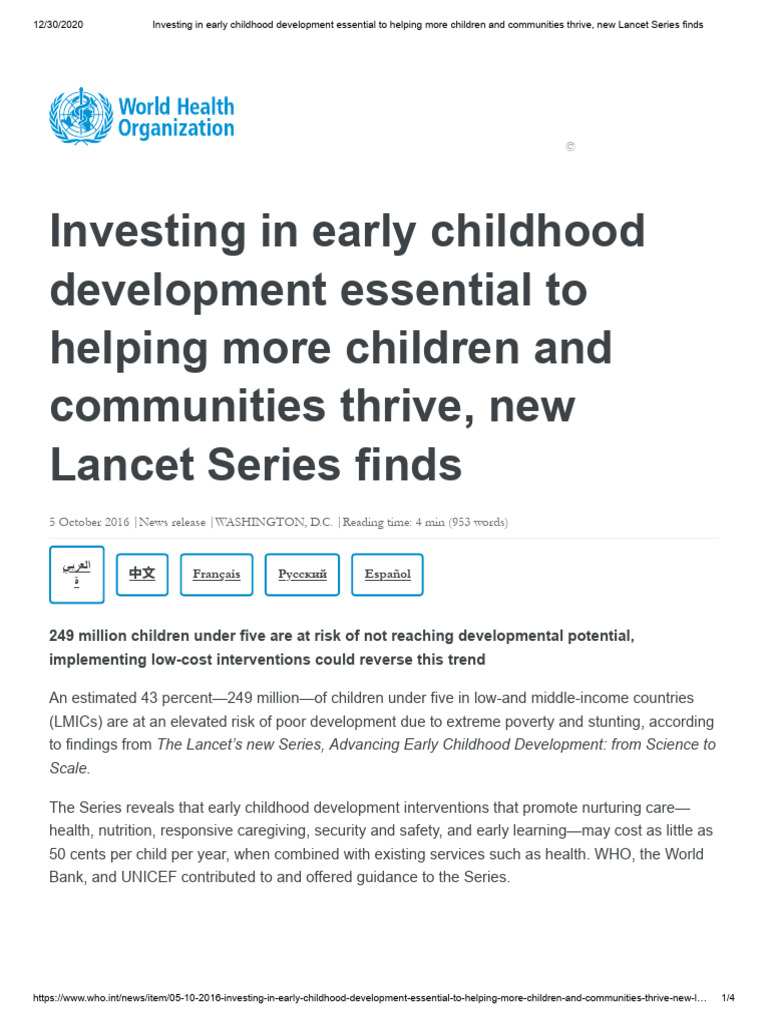 Investing in Early Childhood Development Essential To Helping More ...