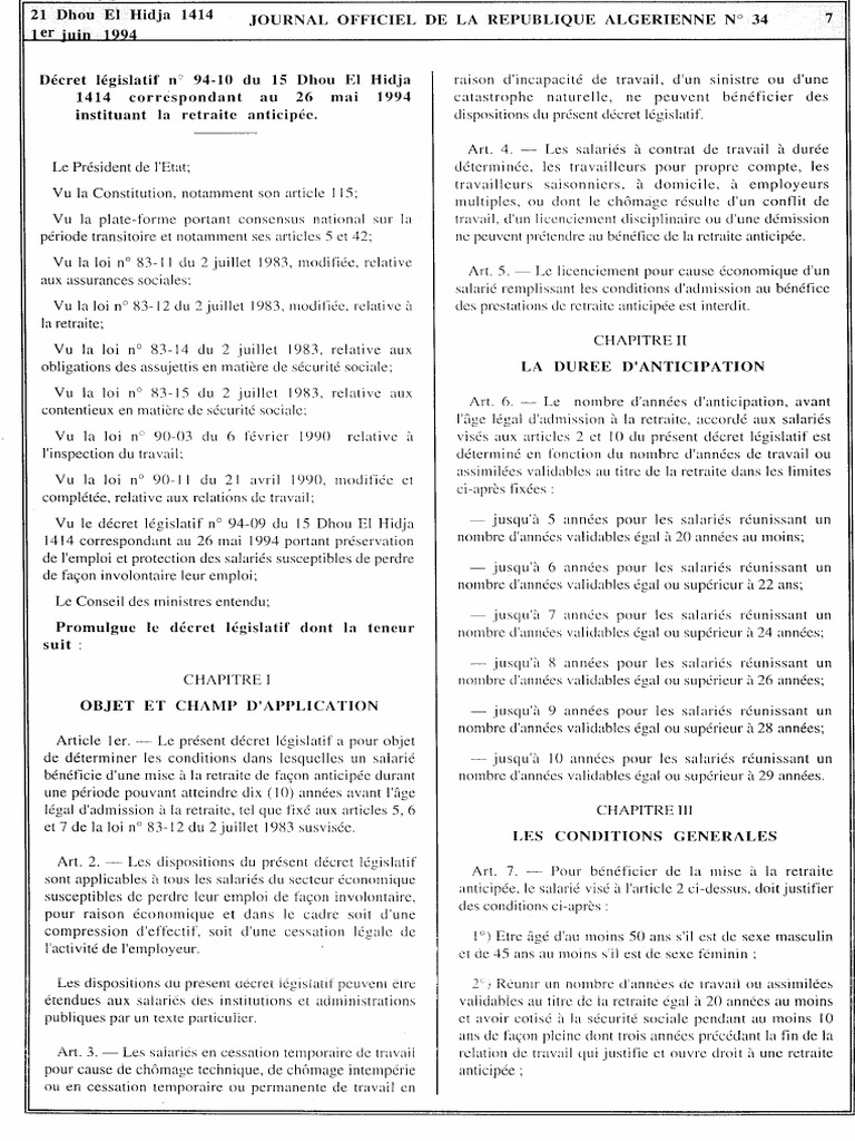 1994 Loi 94-10 Retr Anticipée | PDF