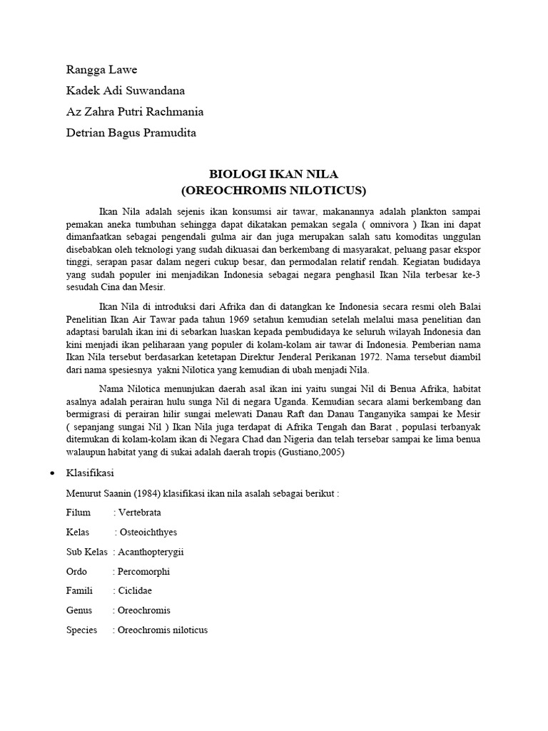 BIOLOGI IKAN NILA | PDF