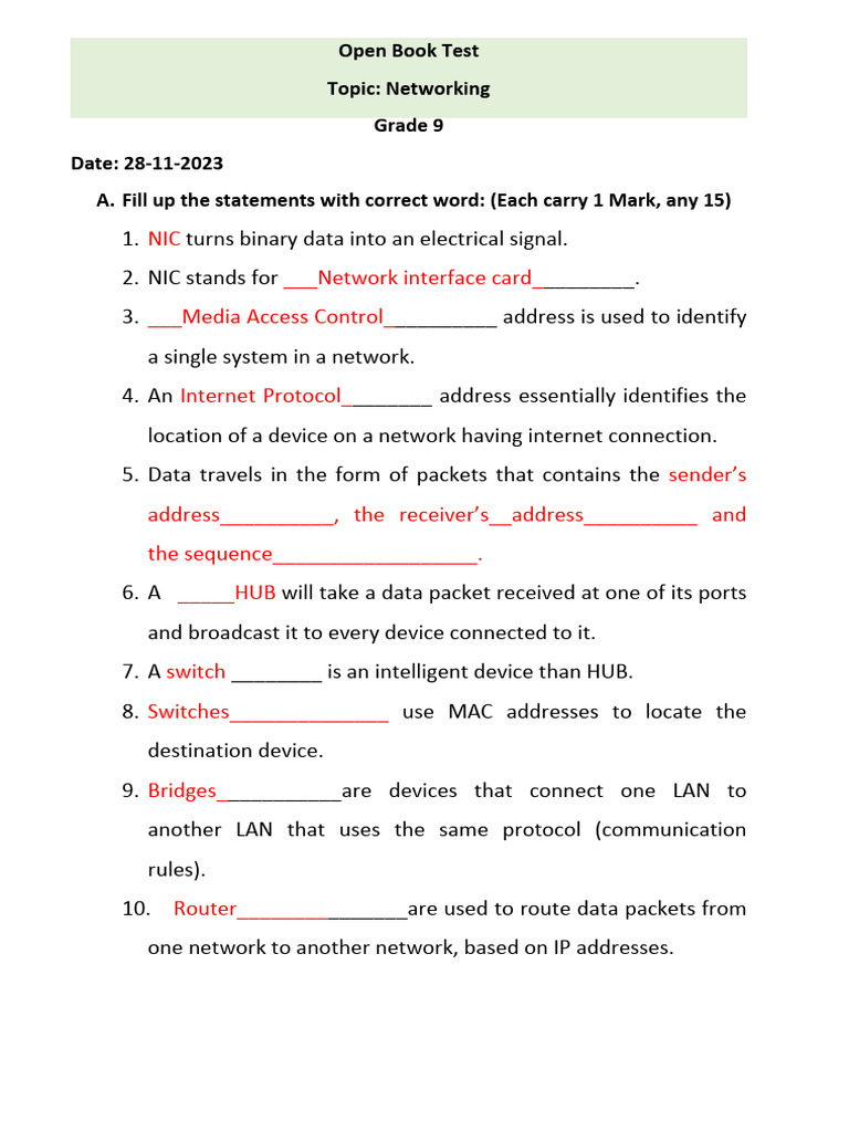 Open Book Test 28 11 23 PDF | PDF | Computer Network | Network Switch