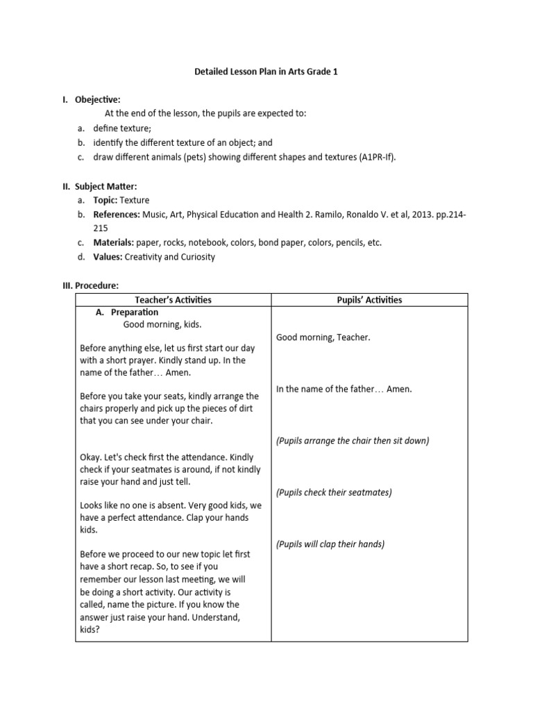 Detailed Lesson Plan in Arts Grade 1 1 | PDF | Cognition
