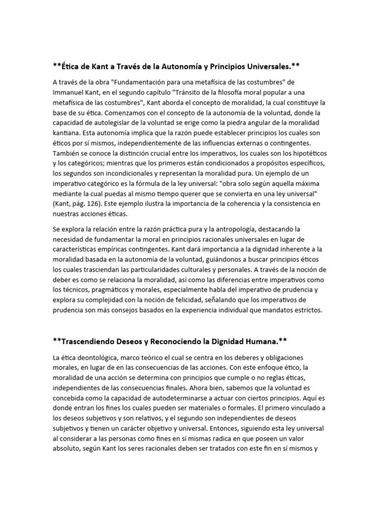 Autonomía en la Ética de Kant | PDF | Immanuel Kant | Autonomía