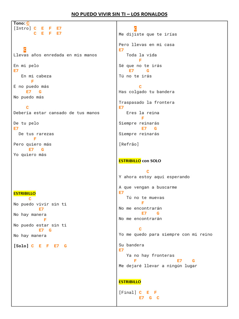 Canción - No Puedo Vivir Sin Tí | PDF