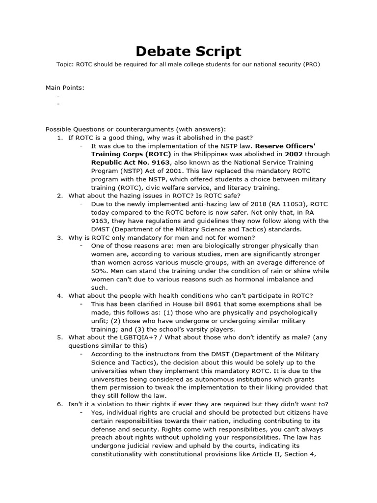 Debate Script | PDF | Leadership | Securities