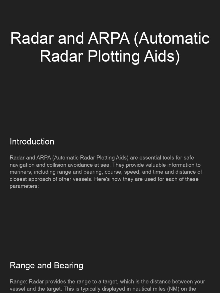 Radar & ARPA: Safe Sea Navigation | PDF | Radar | Navigation