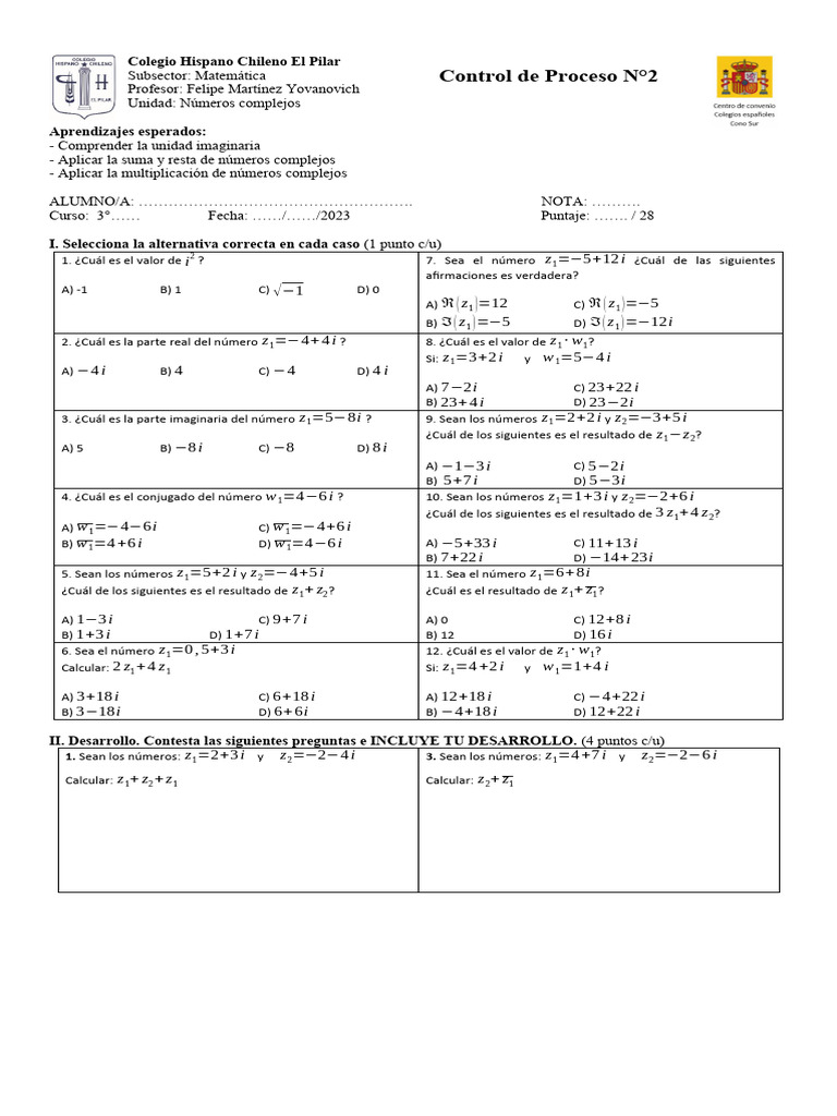 3Medio - Control 2 - FILA a (S2) | PDF | Matemáticas | Aritmética