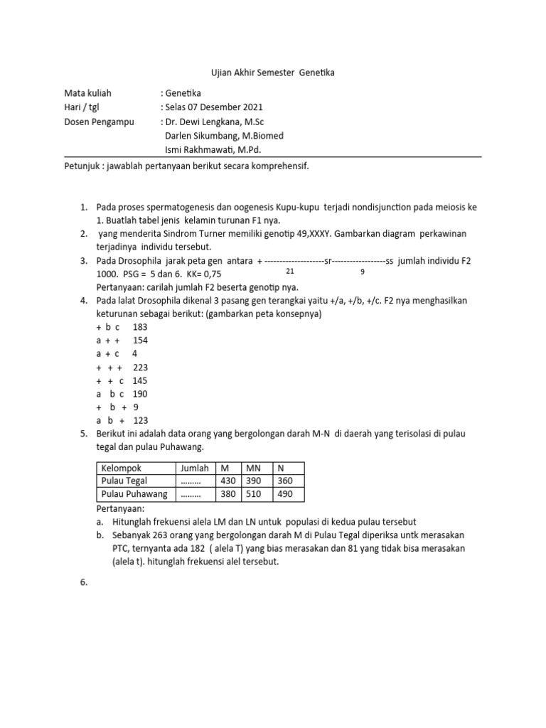 Ujian Genetika: Soal dan Analisis F1 | PDF | Kajian Bahasa Asing ...