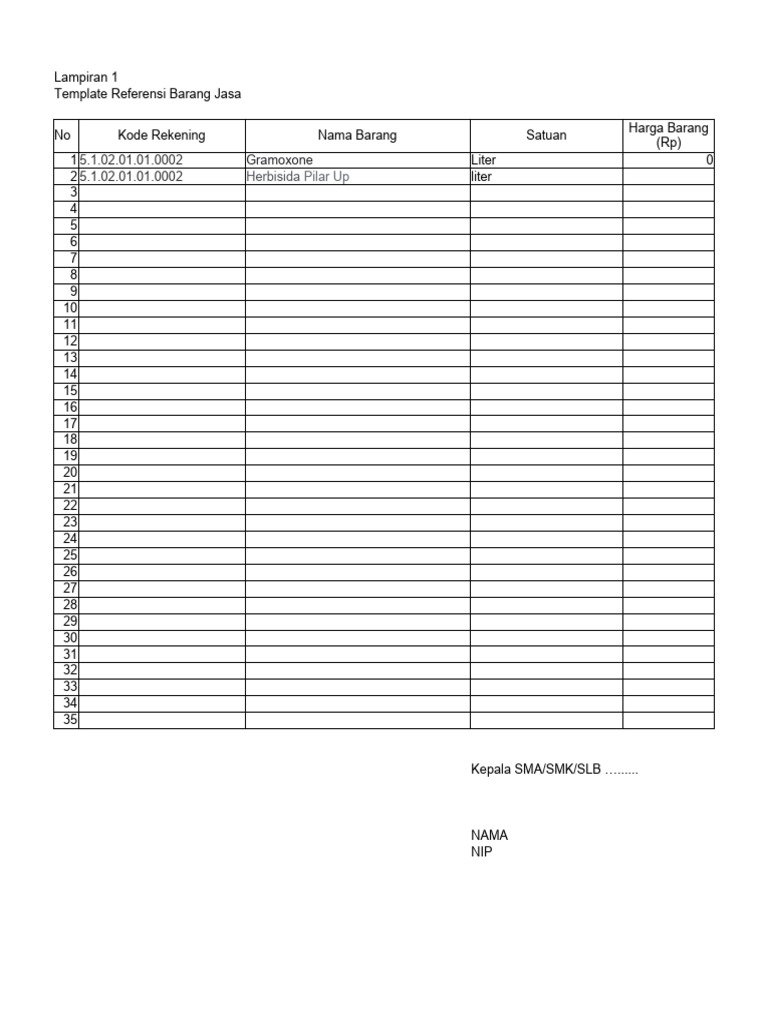 Template Harga Barang Jasa | PDF