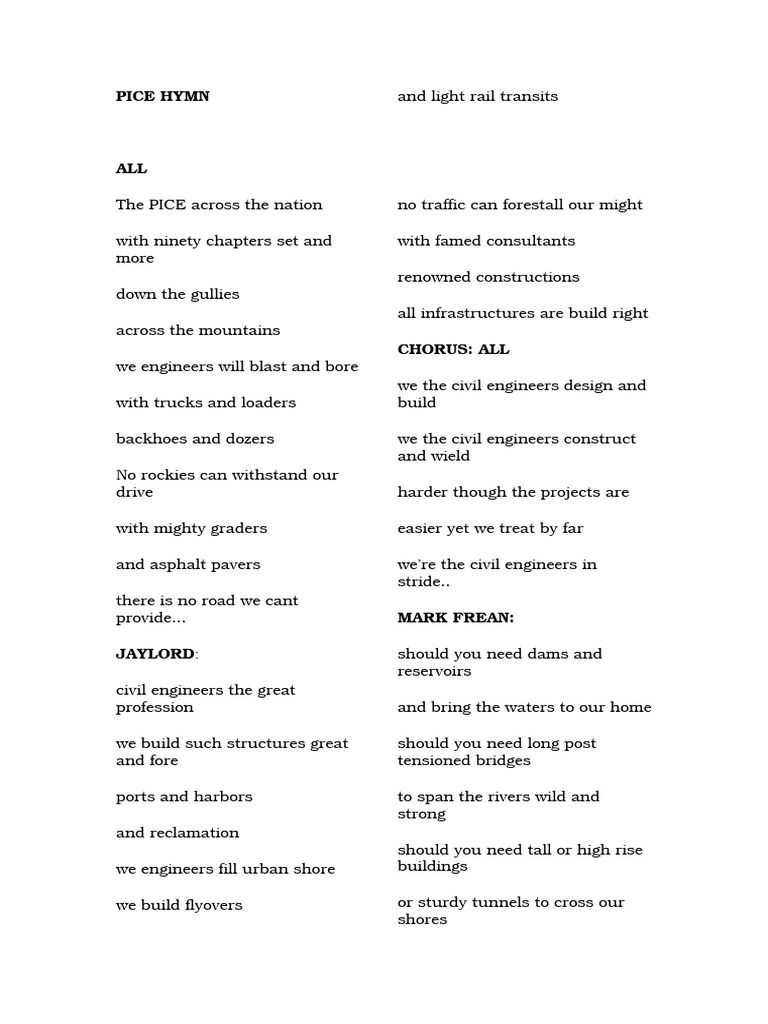 PICE HYMN | PDF | Civil Engineering | Bodies Of Water