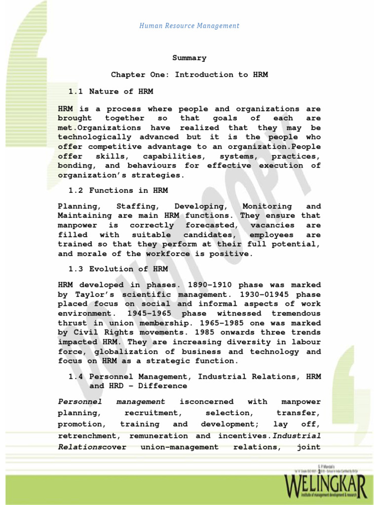 HRM - Merged Summary | PDF | Human Resource Management | Performance Appraisal