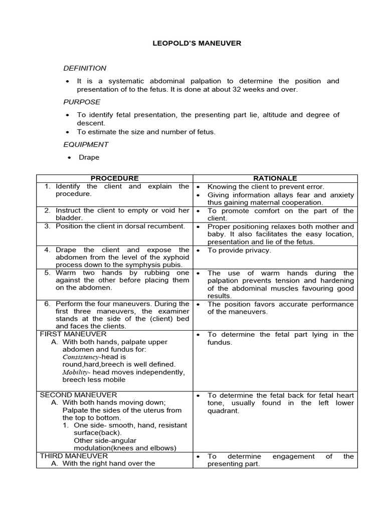 LEOPOLD'S MANEUVER RATIONALE&CHECKLIST | PDF | Abdomen | Uterus