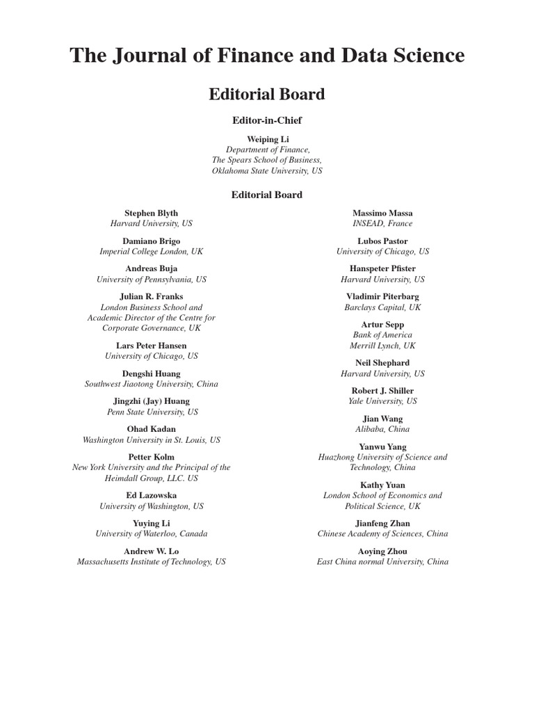 Editorial Board of Finance Journal | PDF | Economies