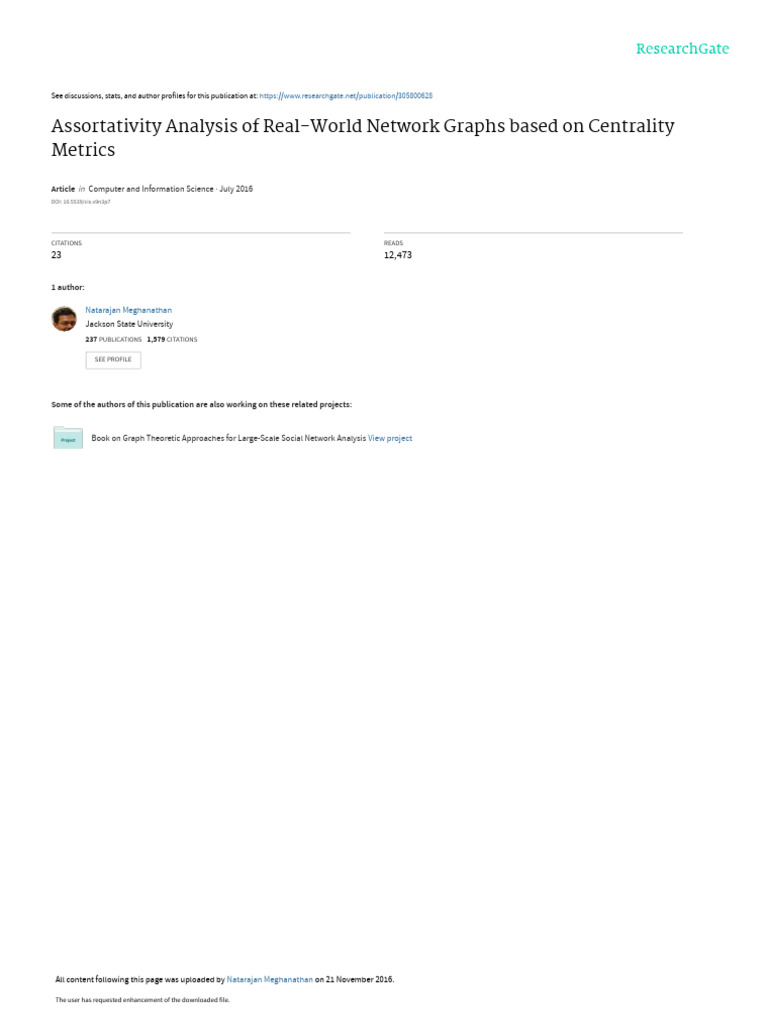 Assortativity Analysis of Real-World Network Graph | PDF | Discrete ...